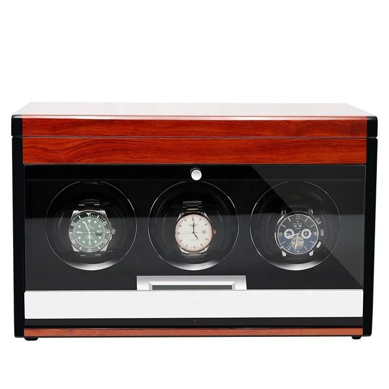 URORO Triple Watch Winder - Wood + Red